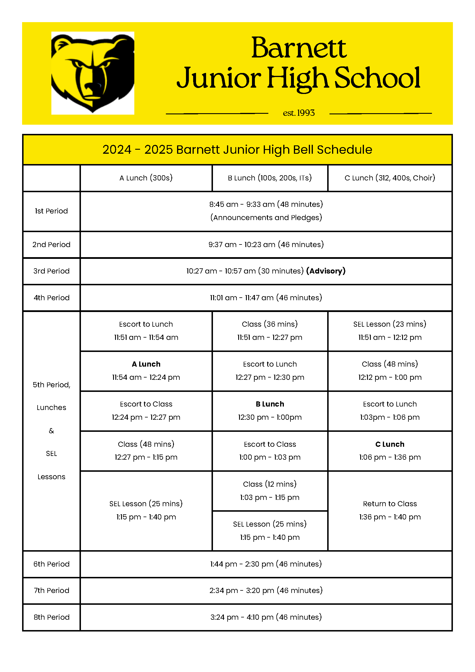 School Schedules - Barnett Junior High