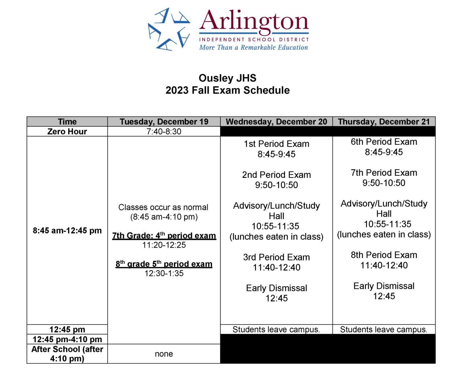 School Schedules - Ousley Junior High