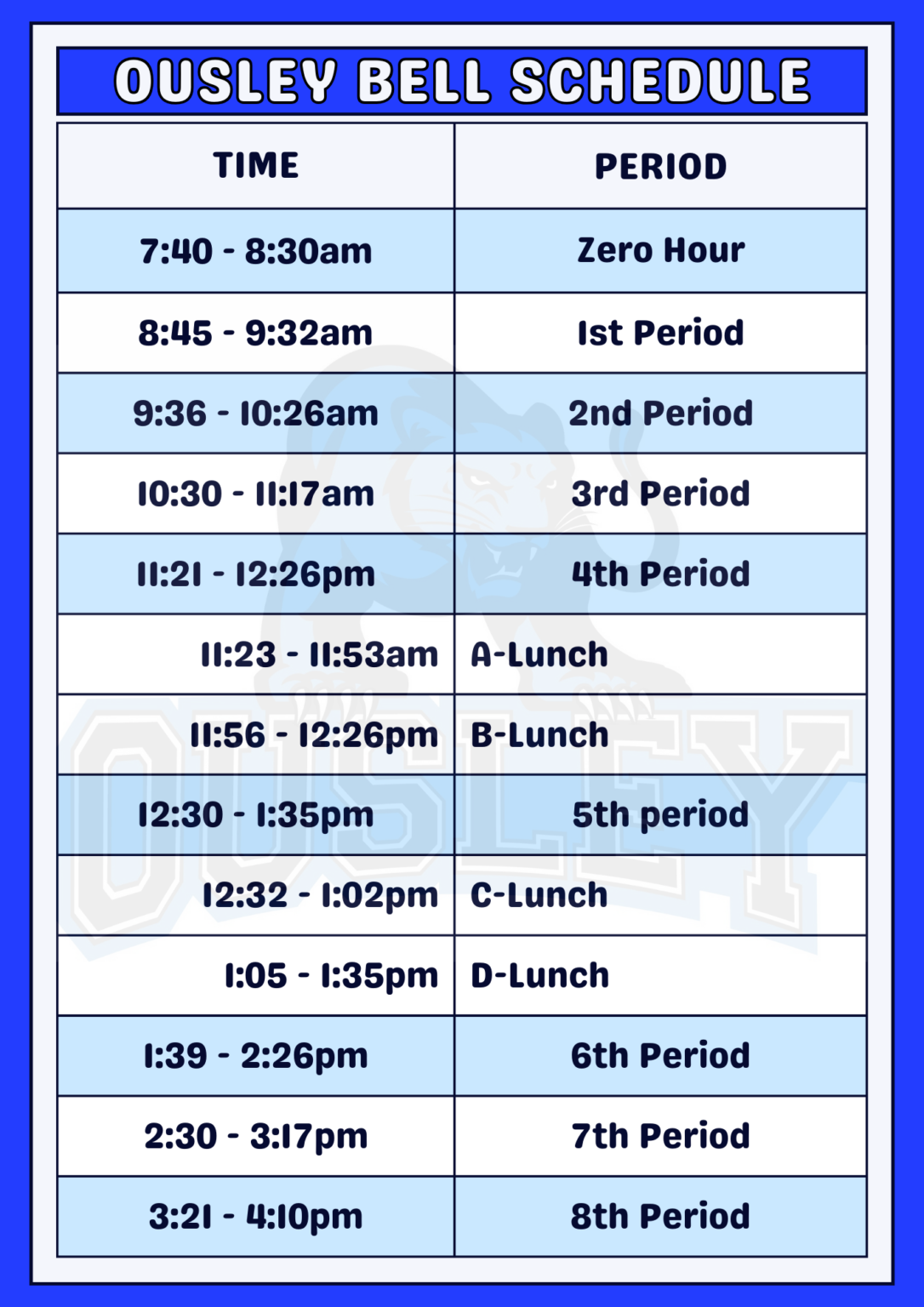 School Schedules - Ousley Junior High