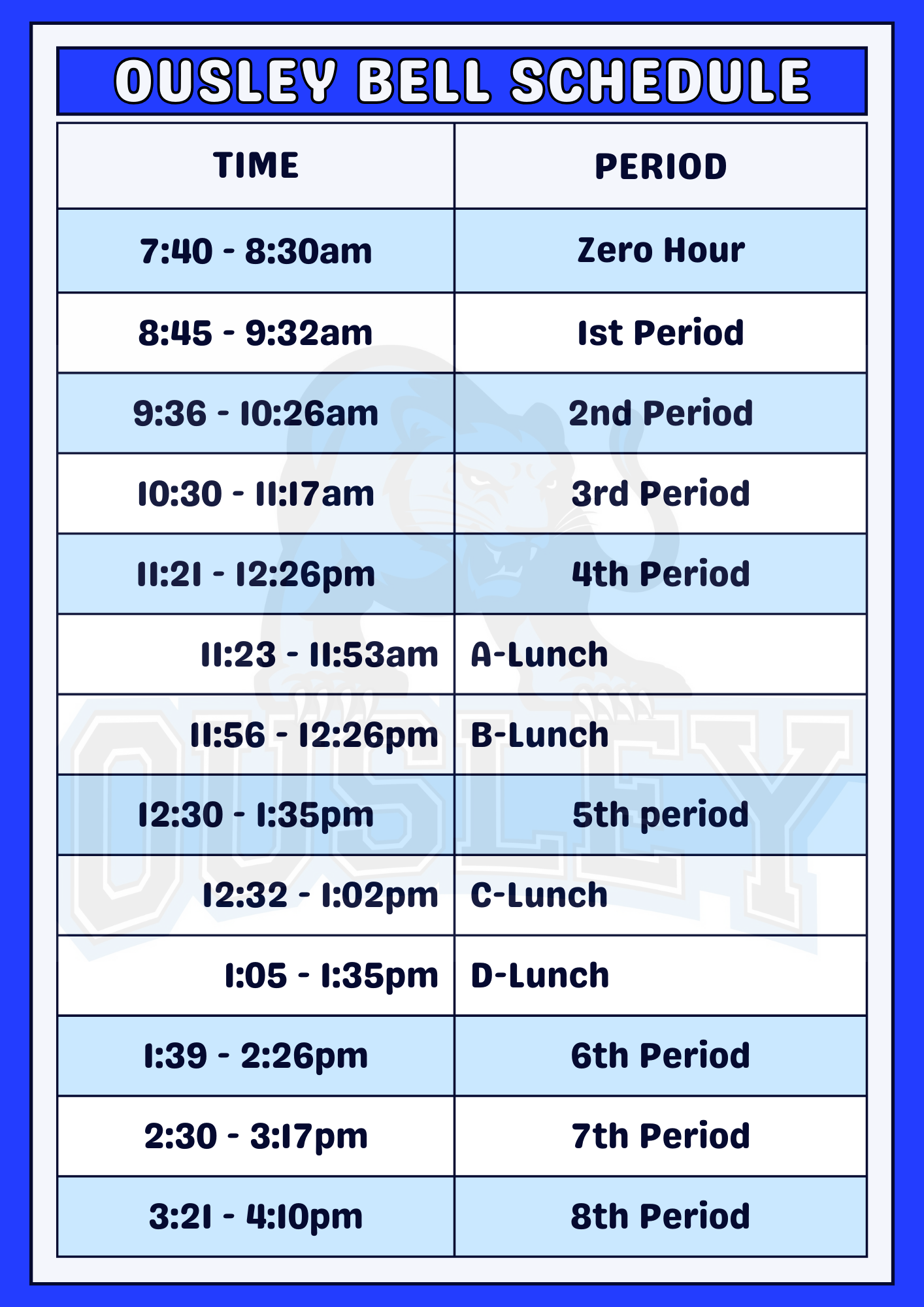 School Schedules - Ousley Junior High
