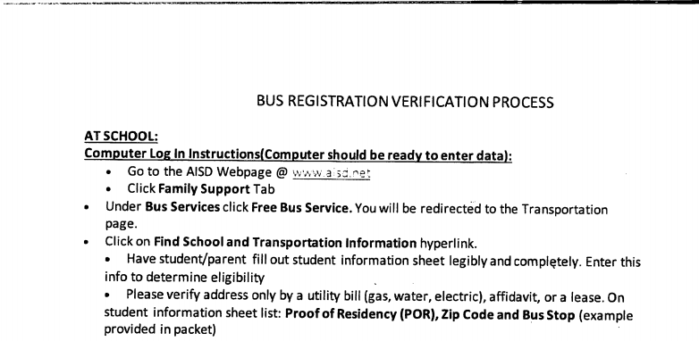 Bus registration verification process - Seguin High School
