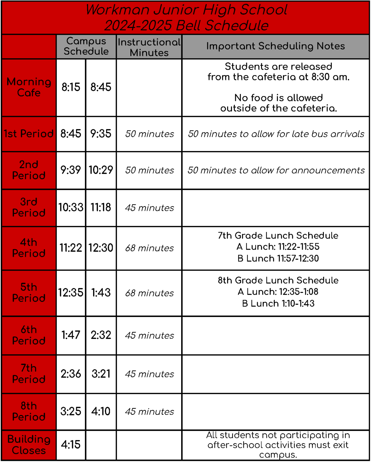 School Schedules - Workman Junior High