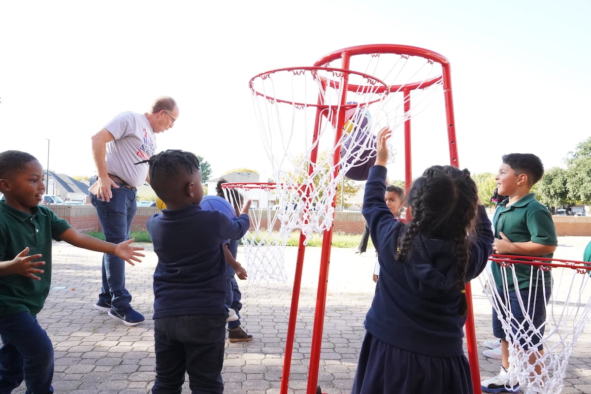 Pre-K loves outdoor equipment donated by Texas Rangers